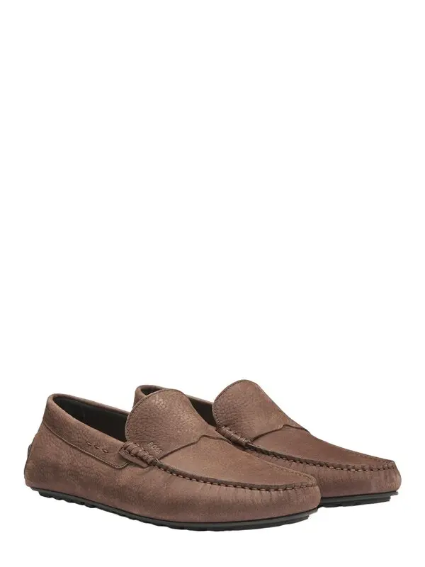 BOSS Nubuck Leather Driver-sole Loafers - Dark Brown