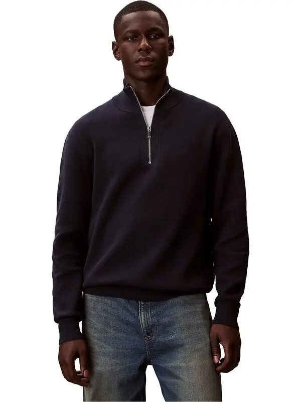 Calvin Klein Smooth Cotton Quarter-zip Sweater - Dark Sapphire