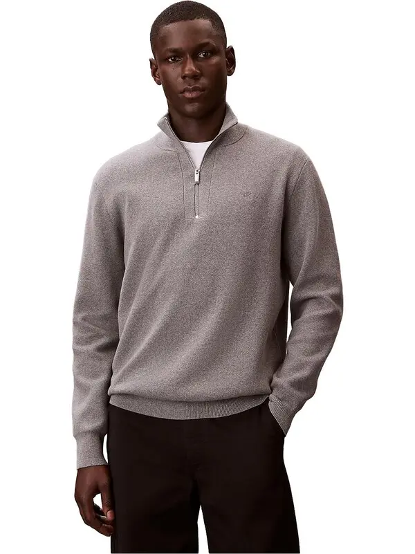 Calvin Klein Smooth Cotton Quarter-zip Sweater - Medium Grey Heather