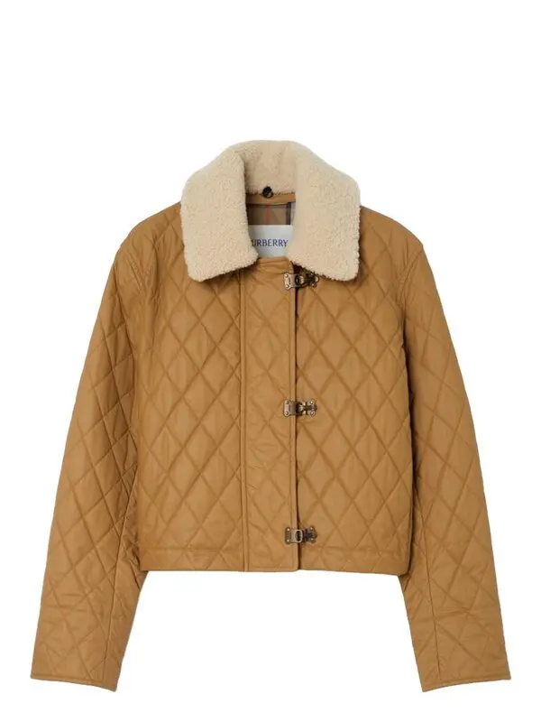 Burberry Shearling Collar Quilted Cotton Jacket - Sepia Brown/hay Beige
