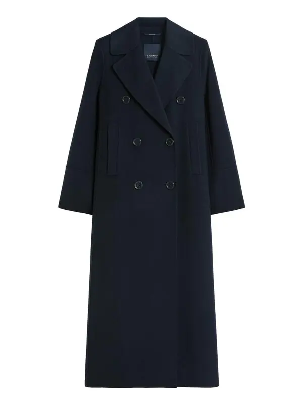 Max Mara Long Double-breasted Wool Coat With Half-belt Detail - Midnightblue