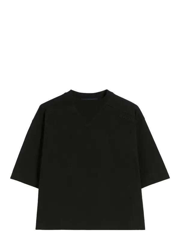 Max Mara Cotton T-shirt With Ribbed Crater Neck - Black