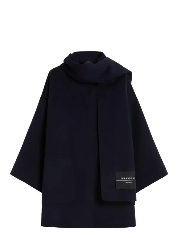 Max Mara Wool-blend Midi Coat With Scarf - Navy