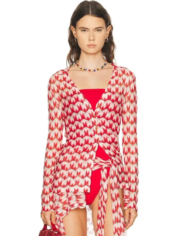 Missoni Button Up Top - Multi Red & Pink