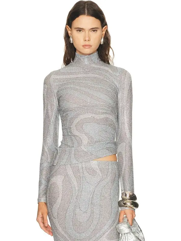 Emilio Pucci Long Sleeve Metallic Top - Argento