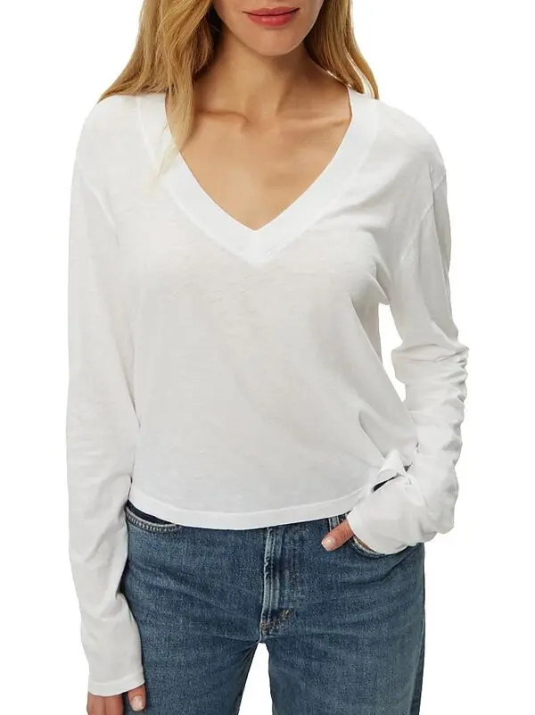 Michael Stars Brea Cropped V-neck Tee - White
