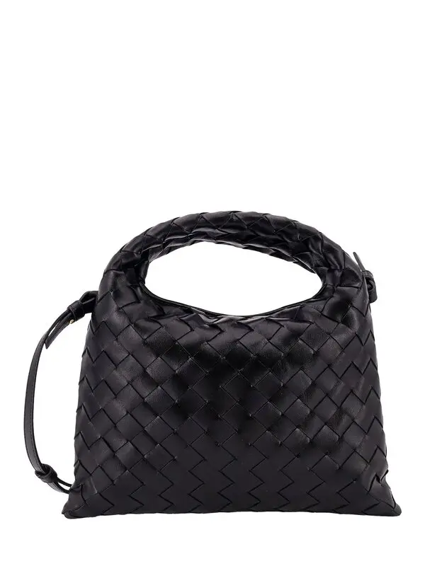Bottega Veneta Mini Hop Leather Crossbody Bag With Intrecciato Pattern - Black