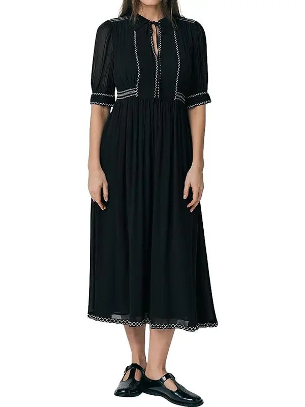 GHOST LONDON Emma Georgette Embroidered Midi Dress - Black