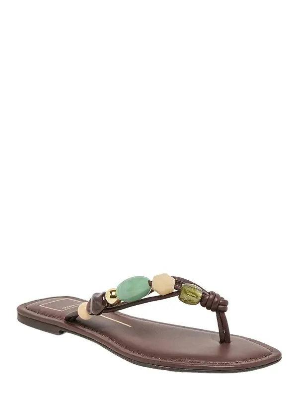 Dolce Vita Cely Embellished Thong Sandals - Dark Brown Leather