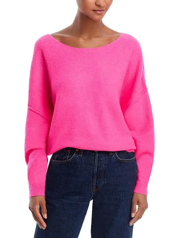 American Vintage Boat Neck Drop Shoulder Sweater - Rose Fluo