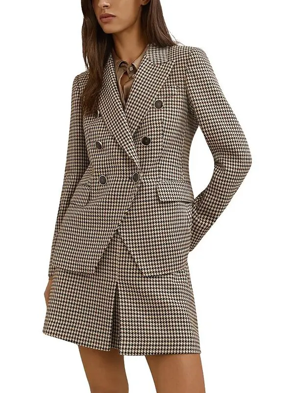 REISS Petite Hartley Double Breasted Check Jacket - Neutral Check