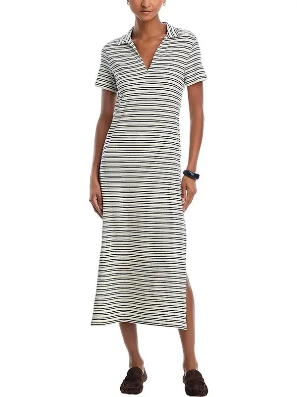 Velvet By Graham & Spencer Corin Striped Collared Midi Dress - Natural/navy