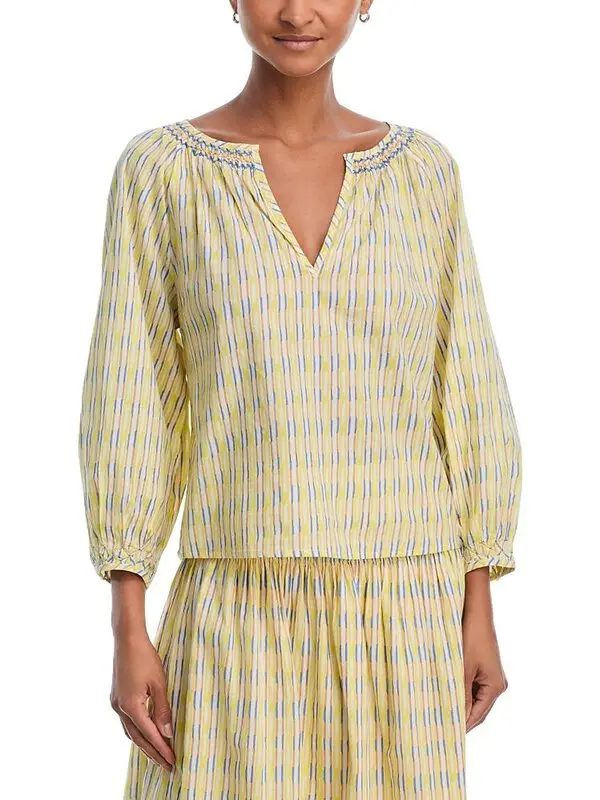 Velvet By Graham & Spencer Campbell Check Split Neck Blouse - Butter Yellow