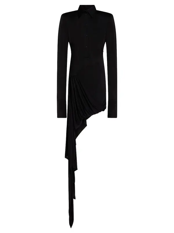 David Koma Draped Jersey Mini Shirt Dress - Black