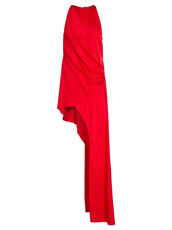 David Koma Asymmetric Draped Satin Maxi Dress - Red