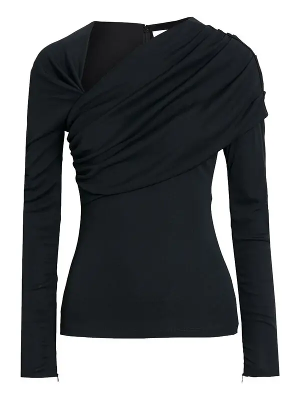 Carolina Herrera Asymmetric Draped Jersey Top - Black