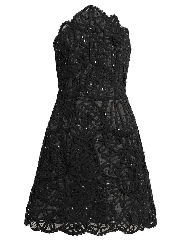 Carolina Herrera Strapless Embellished Tulle Mini Dress - Black