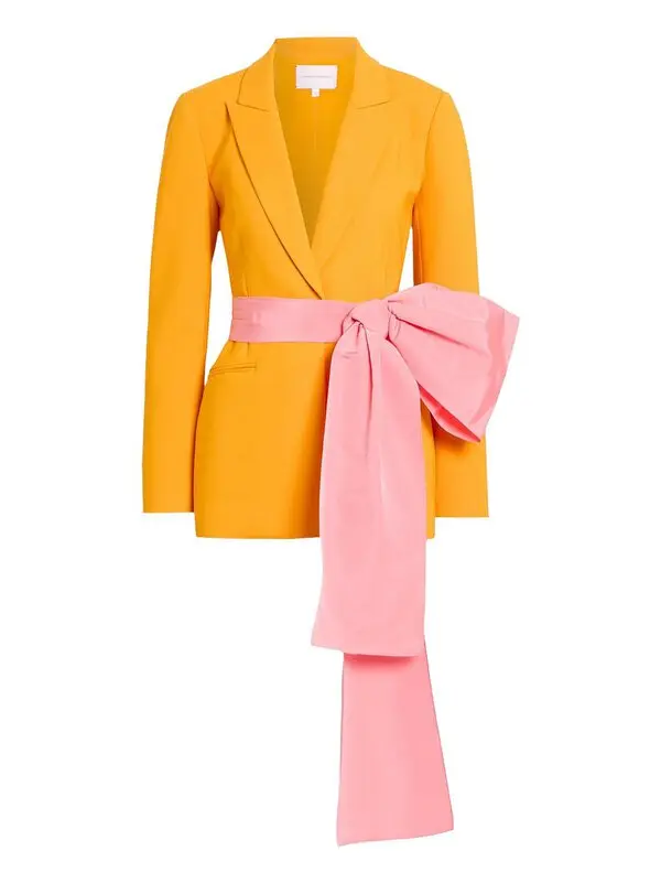 Carolina Herrera Belted Two-tone Wool-blend Blazer - Marigold
