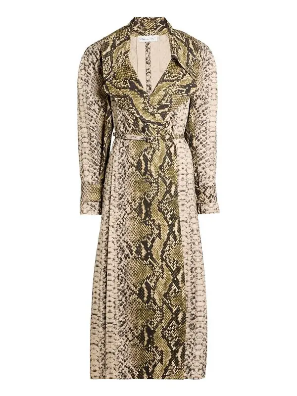 Oscar De La Renta Double-breasted Snake-print Cotton-twill Trench Coat - Leaf Green