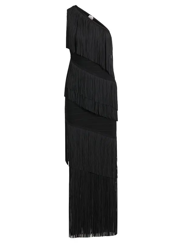 Herve Leger Eleanor One-shoulder Fringed Bandage Gown - Black