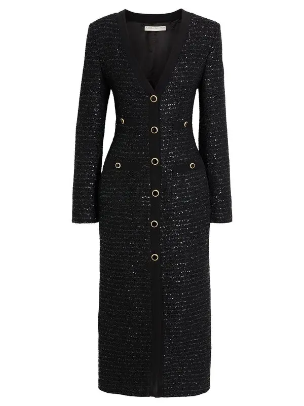 Alessandra Rich Metallic Tweed Midi Dress - Black