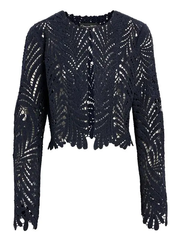 Oscar De La Renta Cutout Wool-blend Tweed Jacket - Midnight Blue
