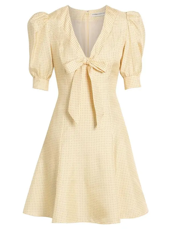 Alessandra Rich Bow-detailed Polkadot Silk-twill Mini Dress - Cream
