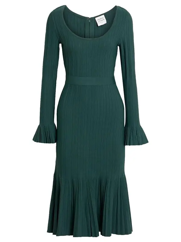 Herve Leger Alenda Ruffled Bandage Midi Dress - Emerald