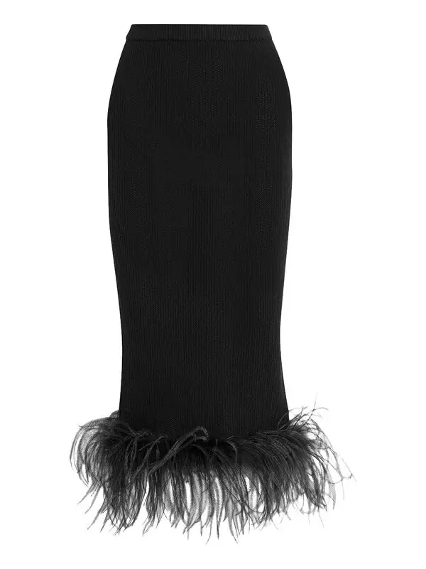 Alessandra Rich Feather-trimmed Wool Midi Skirt - Black
