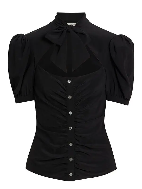 Alessandra Rich Cutout Pussy-bow Silk Crepe De Chine Blouse - Black