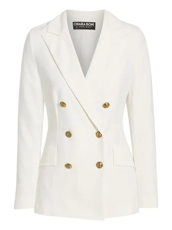 Chiara Boni La Petite Robe Double-breasted Crepe Blazer - White