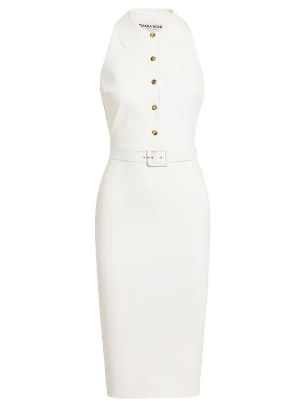 Chiara Boni La Petite Robe Shuko Belted Stretch-jersey Midi Shirt Dress - White