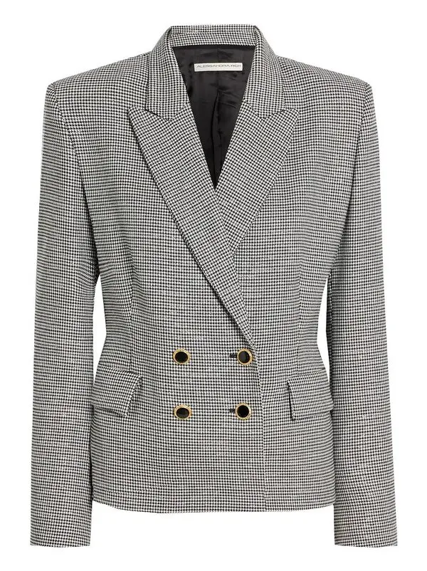 Alessandra Rich Double-breasted Metallic Houndstooth Wool-blend Blazer - Black
