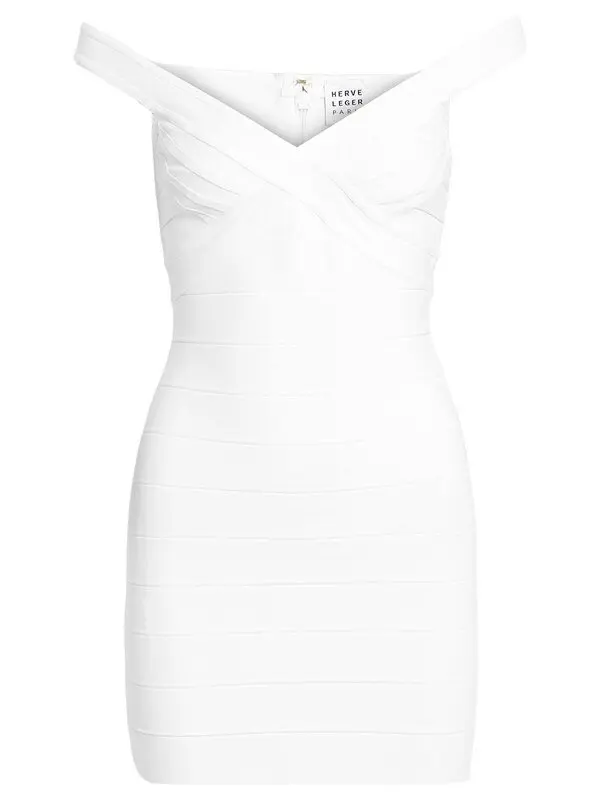 Herve Leger Rachel Off-the-shoulder Bandage Mini Dress - White