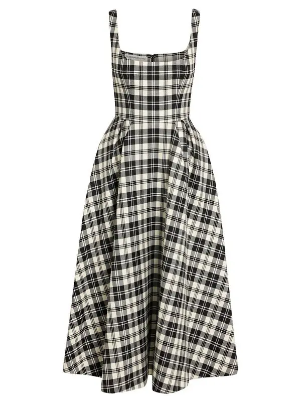 Alessandra Rich Checked Wool Midi Dress - Black
