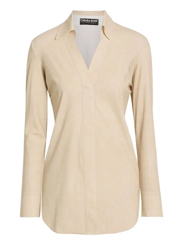 Chiara Boni La Petite Robe Atena Slim Printed Stretch-jersey Shirt - Sand
