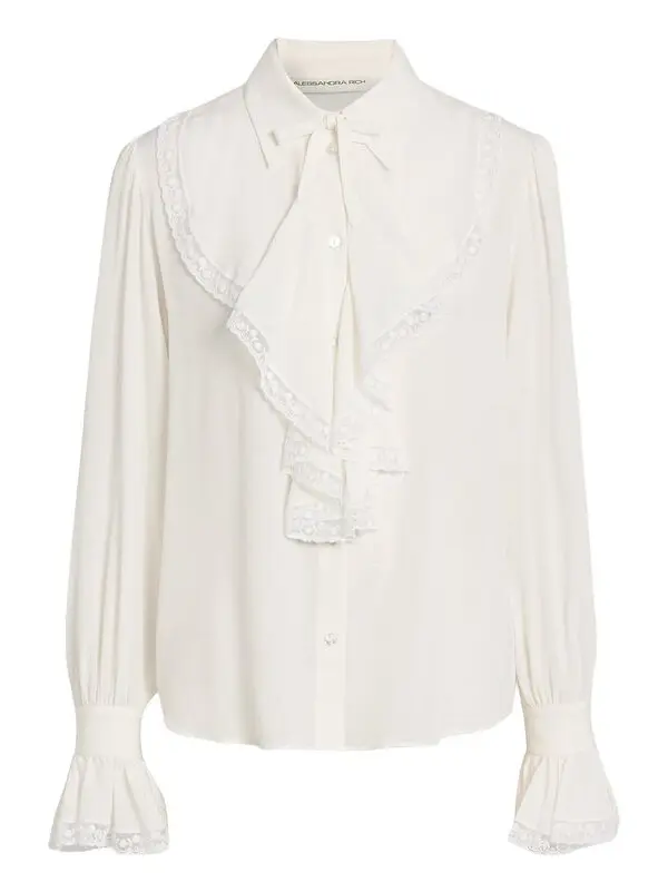 Alessandra Rich Lace-trimmed Pussy-bow Silk Crepe De Chine Blouse - Off-white