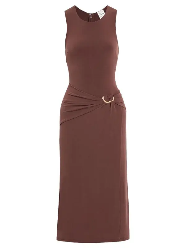 Herve Leger Brooke Embellished Draped Stretch-jersey Midi Dress - Chocolate
