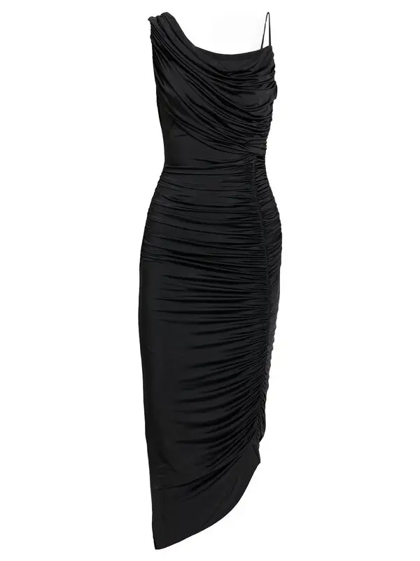 Chiara Boni La Petite Robe Ikky Asymmetric Ruched Satin-jersey Midi Dress - Black