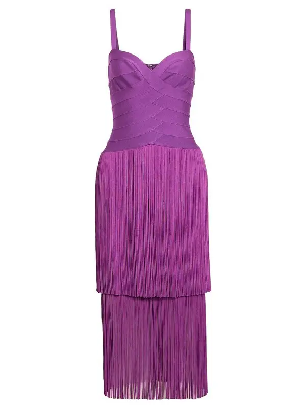 Herve Leger Georgia Fringed Bandage Midi Dress - Violet