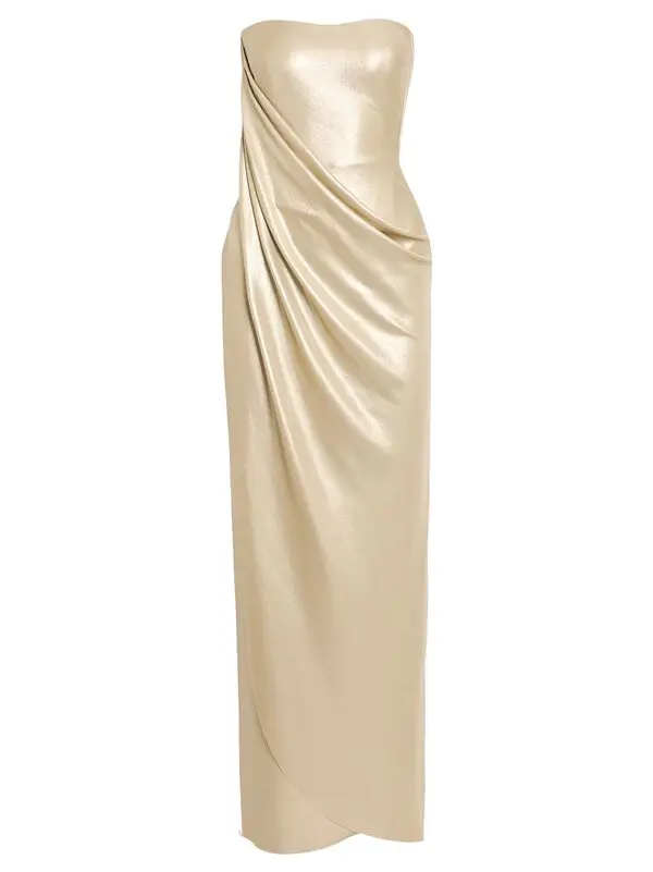 Chiara Boni La Petite Robe Jiro Strapless Draped Lamé Gown - Platinum