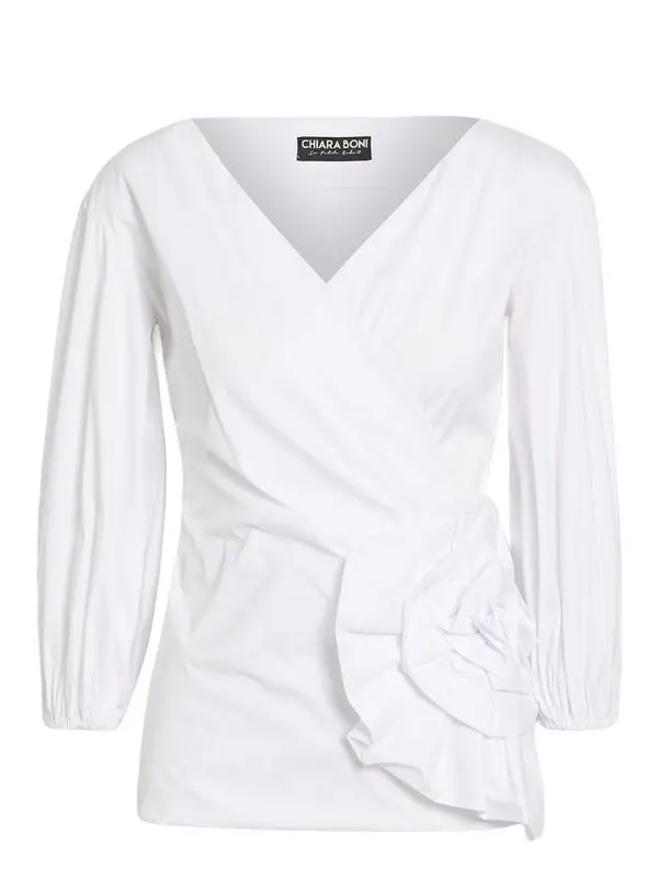 Chiara Boni La Petite Robe Elizee Wrap-effect Cotton-blend Poplin Top - White