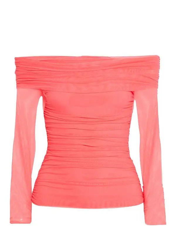 Chiara Boni La Petite Robe Izumo Off-the-shoulder Stretch-mesh Top - Coral