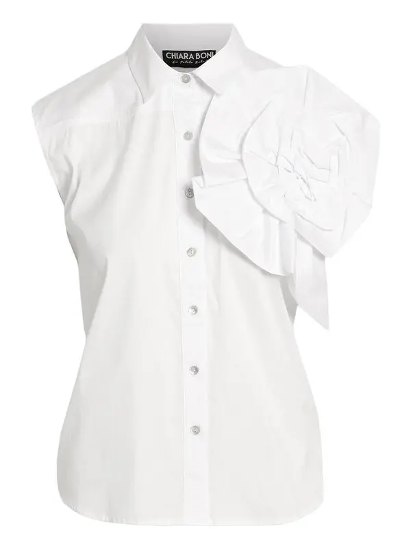 Chiara Boni La Petite Robe Floral-appliquéd Cotton-blend Poplin Shirt - White