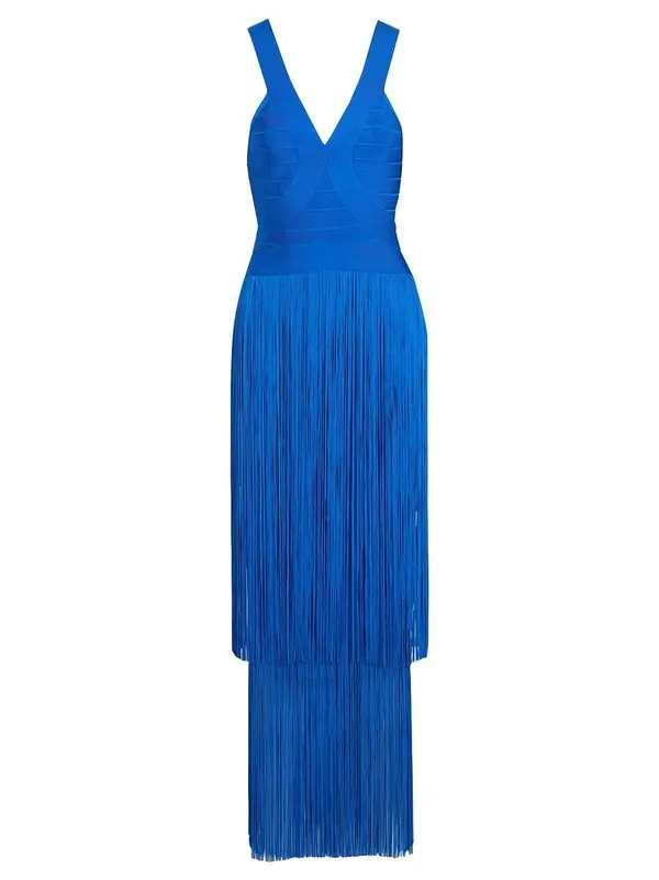 Herve Leger Brigitte Fringed Bandage Gown - Bright Blue