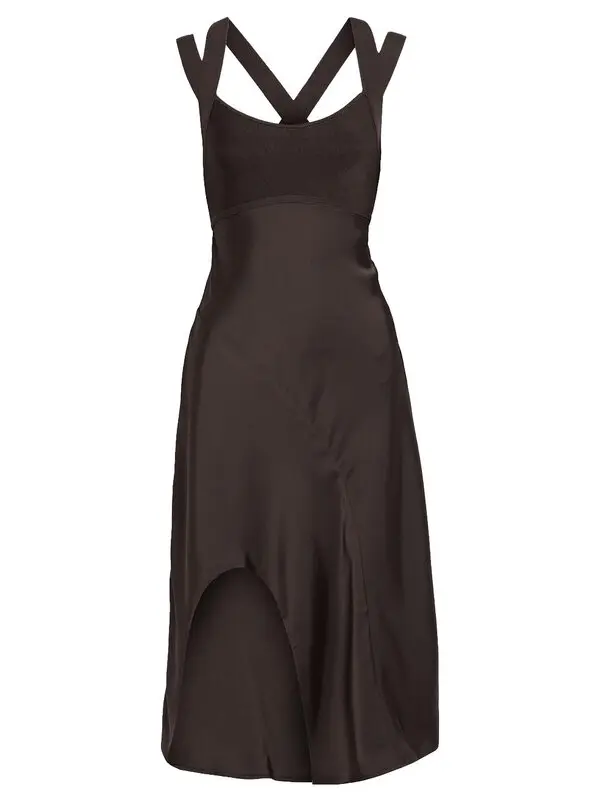 Herve Leger Elodie Bandage-paneled Satin Midi Dress - Dark Brown