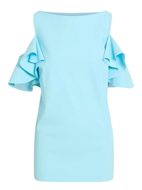 Chiara Boni La Petite Robe Tatina Cold-shoulder Ruffled Stretch-jersey Top - Light Blue