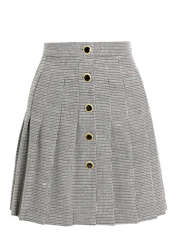 Alessandra Rich Pleated Houndstooth Tweed Mini Skirt - Black
