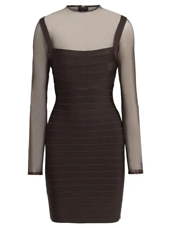 Herve Leger Amy Mesh-paneled Bandage Mini Dress - Dark Brown