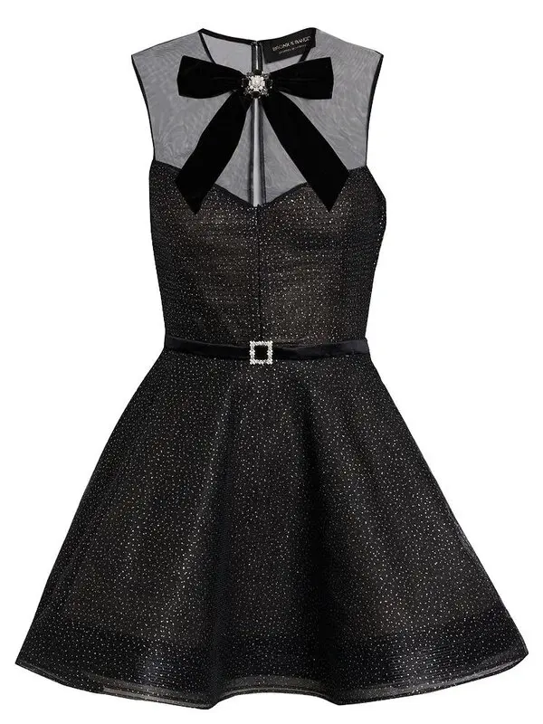 BRONX AND BRONCO Charlotte Bow-detailed Glittered Tulle Mini Dress - Black